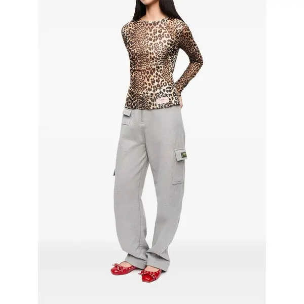 GANNI Long Sleeve Leopard Print Top - Brown