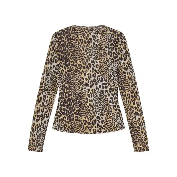 GANNI Long Sleeve Leopard Print Top - Brown