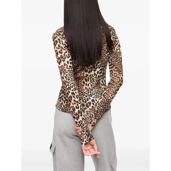 GANNI Long Sleeve Leopard Print Top - Brown