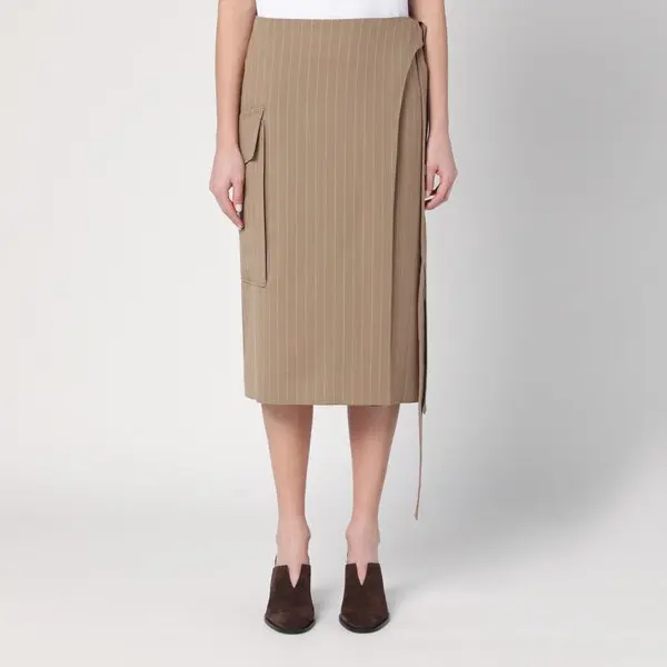 Victoria Beckham Sand Pinstriped Wrap Skirt - Cream