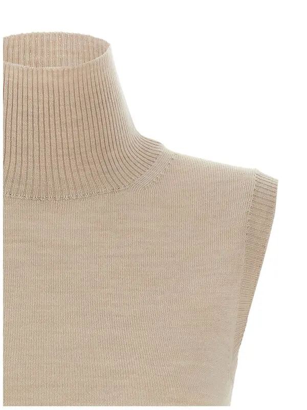 Sportmax Vertigo Sleeveless High Neck Wool Top - Cream
