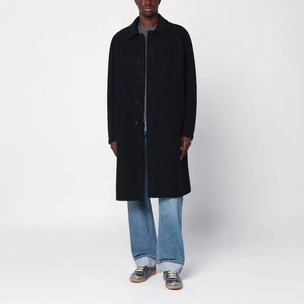 Harris Wharf London Navy Single-breasted Wool Coat