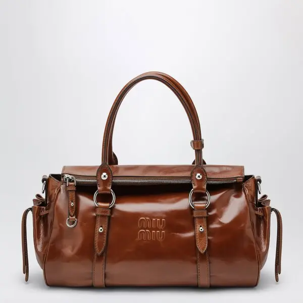 Miu Miu Glossy Leather Top-handle Bag - Brown