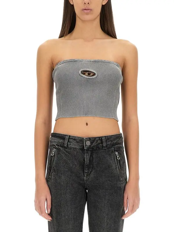 DIESEL® Ribbed Knit Tube Top With Cut-out Detail - Gray