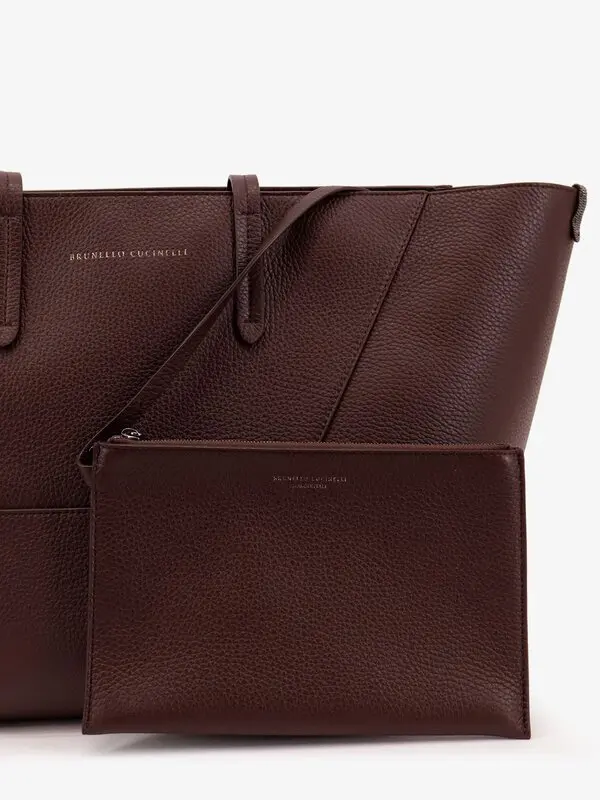 Brunello Cucinelli Double Handle Leather Shoulder Bag - Red