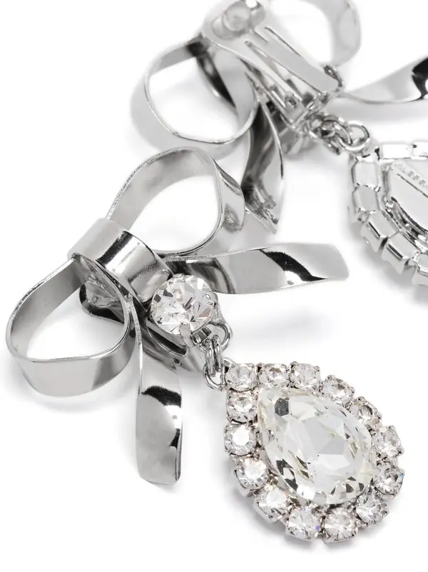 Alessandra Rich Metal Bow Crystal Drop Earrings