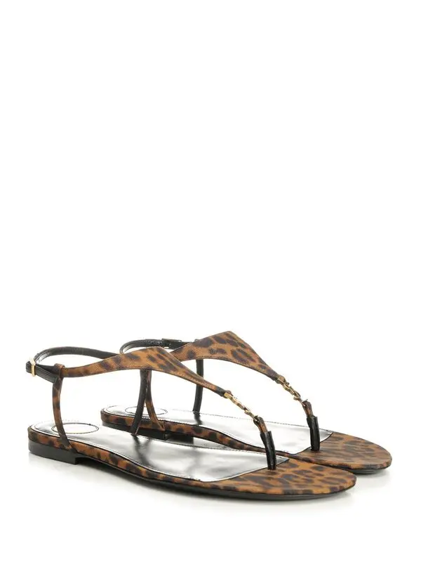Saint Laurent Flat Leopard-print Sandals With "cassandre" Logo