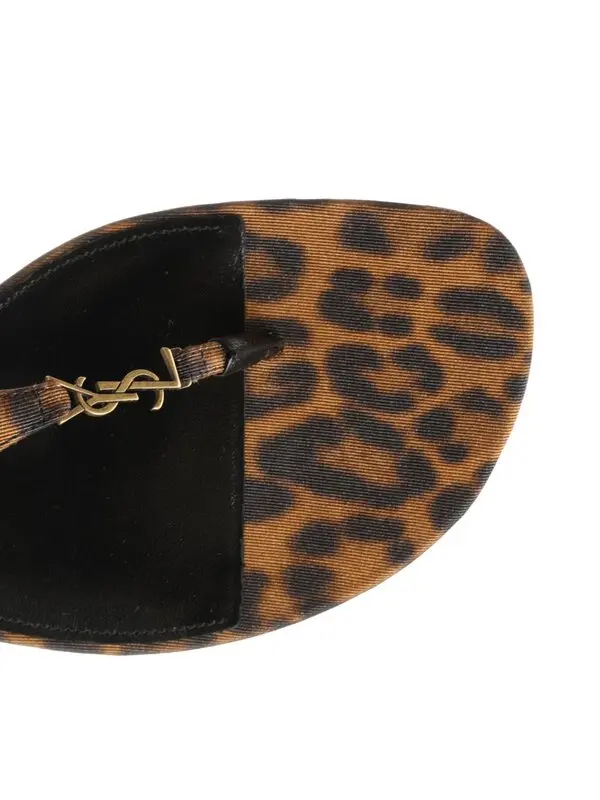 Saint Laurent Flat Leopard-print Sandals With "cassandre" Logo