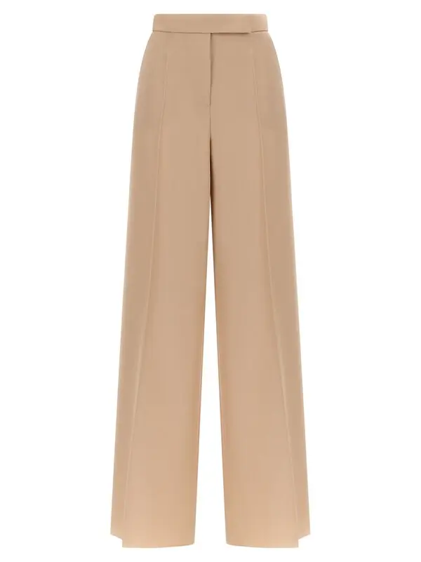 Max Mara Ninfa" Wool Gabardine Wide Leg Pants - Cream