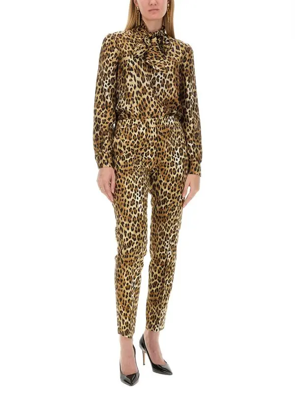 Moschino Animal Patterned Viscose And Wool Blend Pants