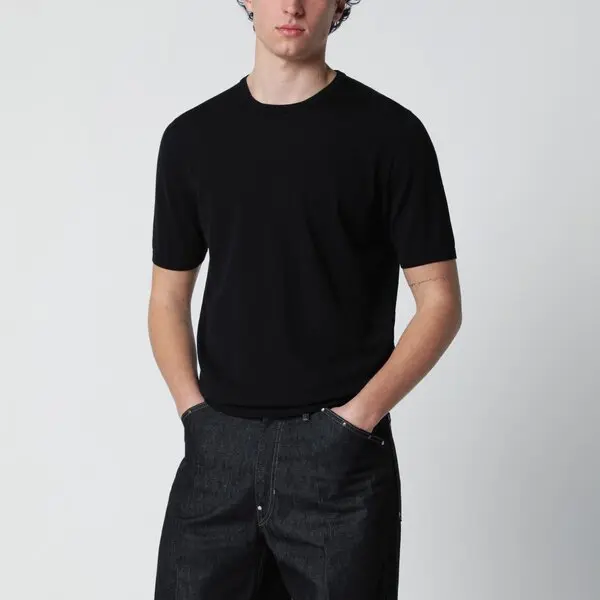 ROBERTO COLLINA Cotton Crew Neck Short Sleeve Sweater - Black