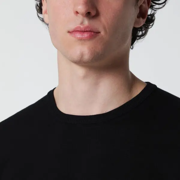 ROBERTO COLLINA Cotton Crew Neck Short Sleeve Sweater - Black