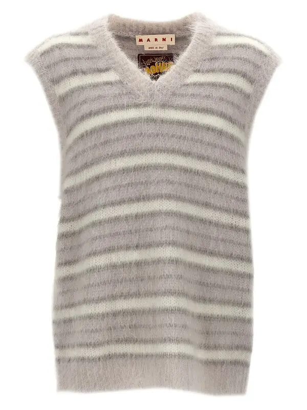 Marni Fuzzy Wuzzy Striped Mohair Blend Vest - Gray