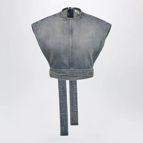 Alaïa Raw Delave Denim Belted Sleeveless Top - Blue