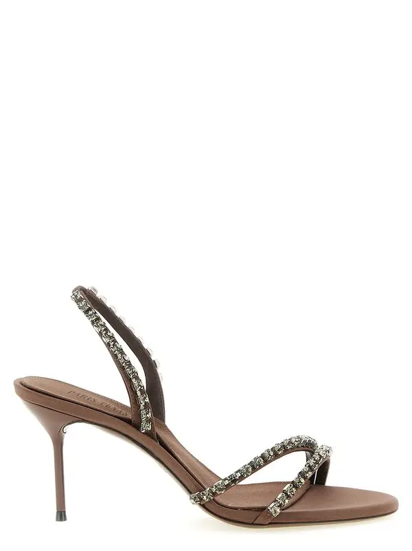 Paris Texas Lidia Crystal Embellished Slingback Sandals - Brown