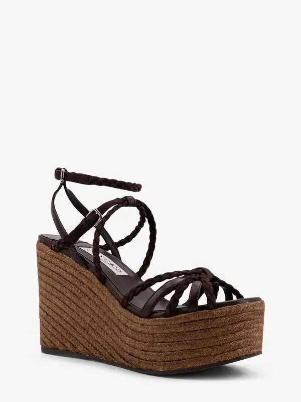 JIMMY CHOO Nyra Leather And Raffia Wedge Sandals - Multicolor
