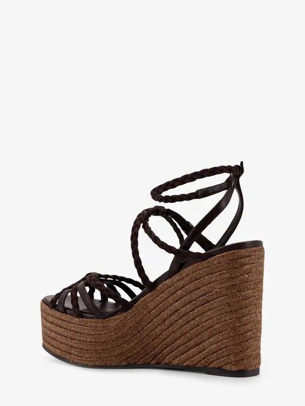 JIMMY CHOO Nyra Leather And Raffia Wedge Sandals - Multicolor