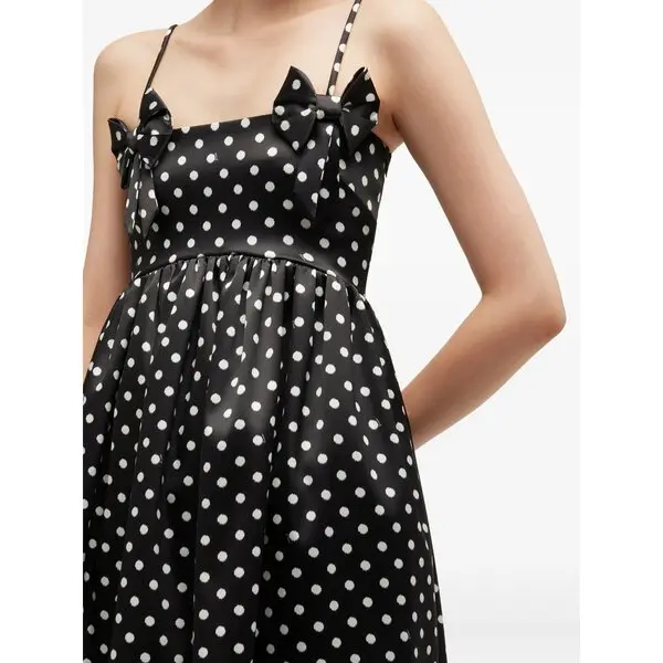 GANNI Polka Dot Bow Detail Spaghetti Strap Dress