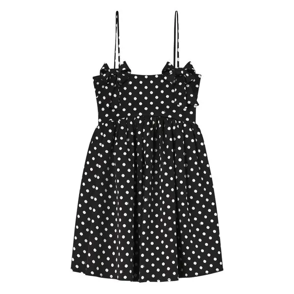 GANNI Polka Dot Bow Detail Spaghetti Strap Dress