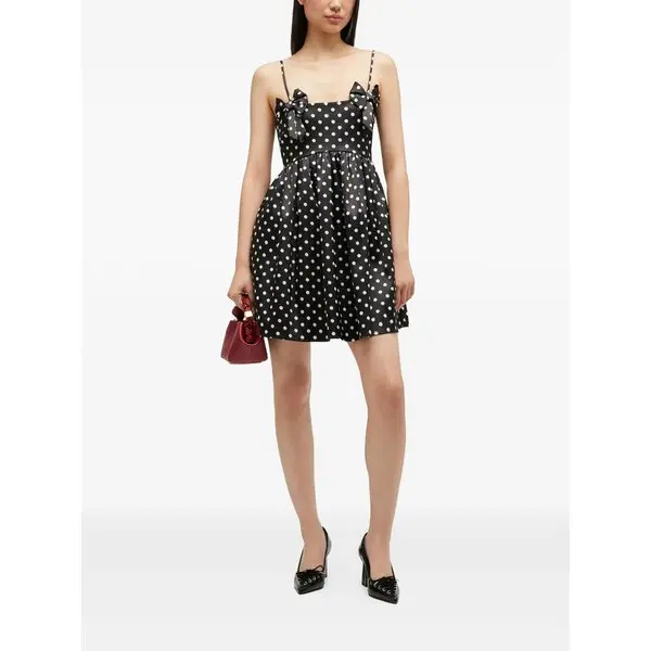GANNI Polka Dot Bow Detail Spaghetti Strap Dress - Black