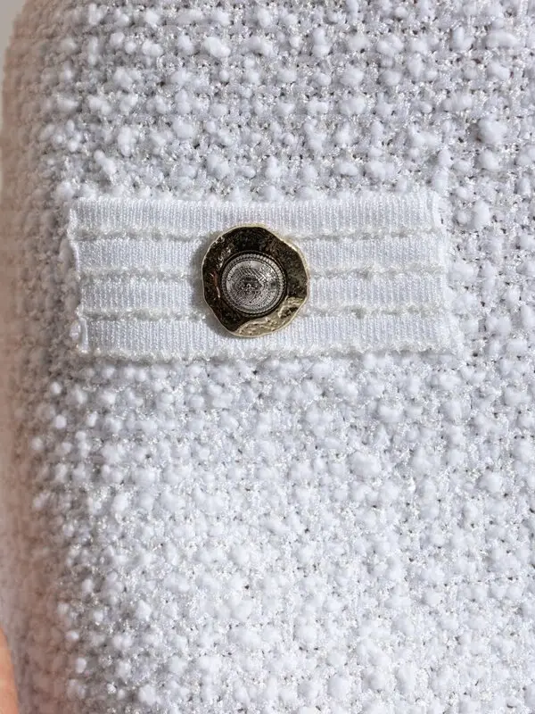 Balmain White Tweed Mini Skirt With Decorative Button Detailing - Multicolor