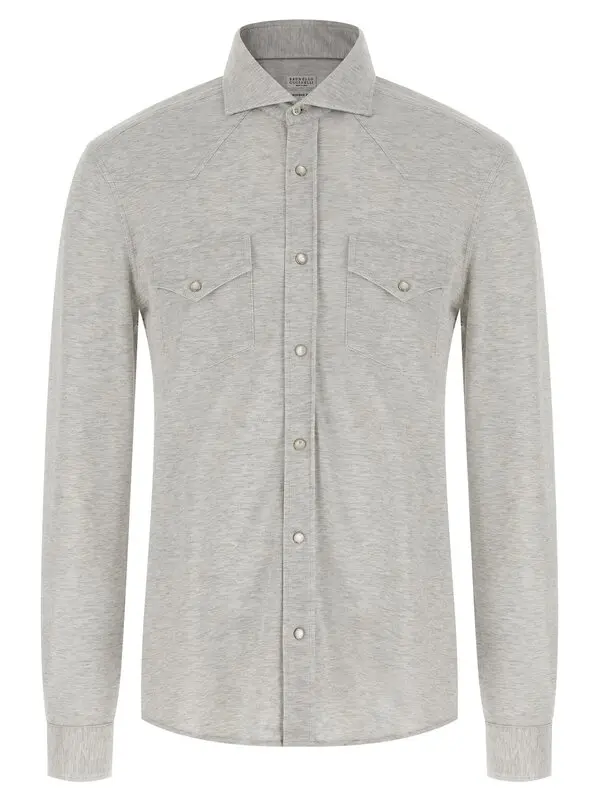 Brunello Cucinelli Piqué Cotton Shirt - Gray