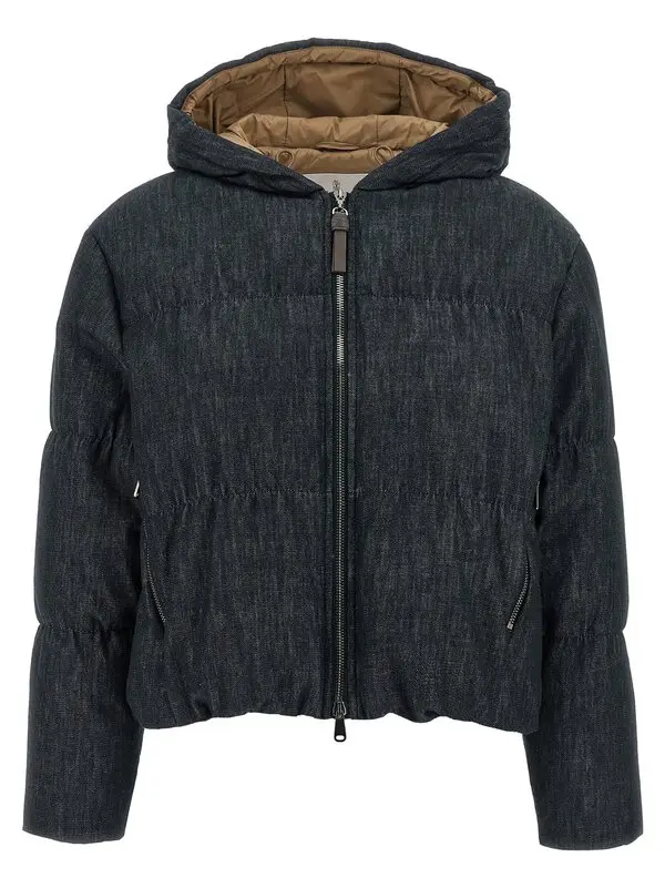 Brunello Cucinelli Quilted Down Jacket With Denim Effect