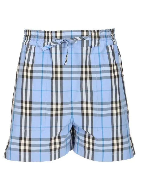 Burberry Check" Cotton Shorts - Blue