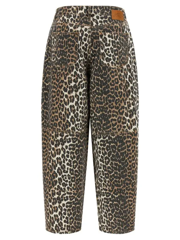 GANNI Leopard Print Barrel Leg Jeans - Brown