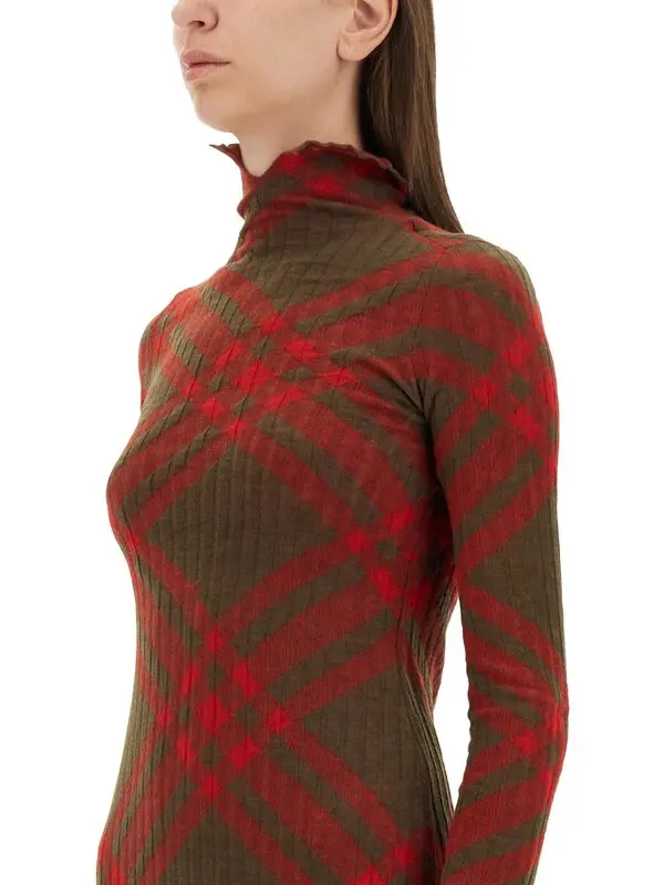Burberry Check Wool Blend Dress - Red