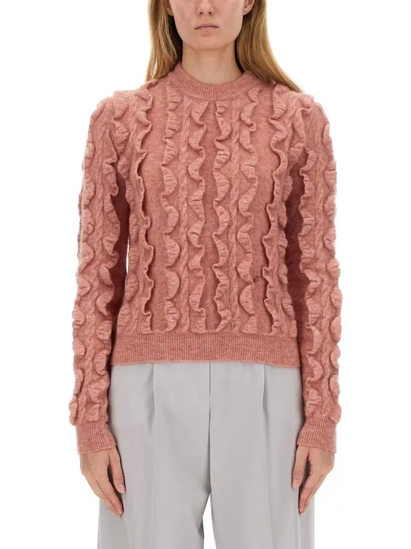 Moschino Wool Blend Sweater With Ruffle Detailing - Pink