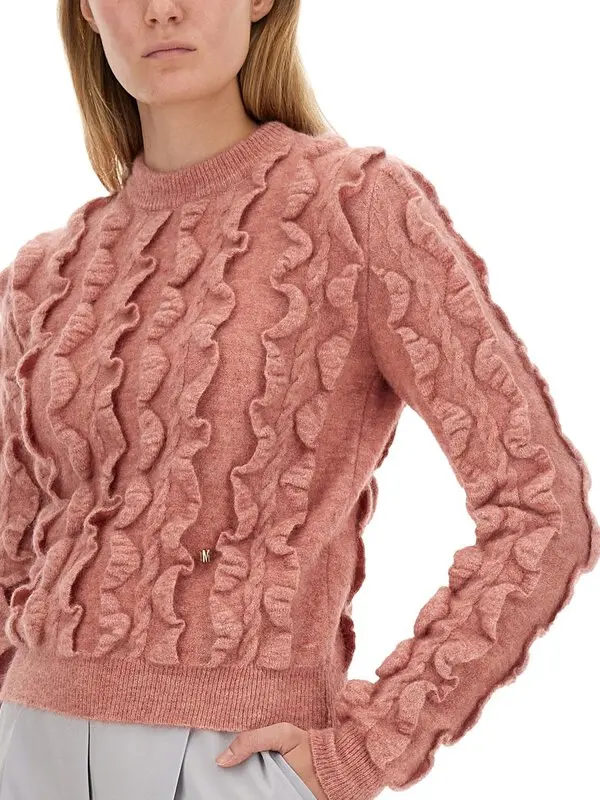 Moschino Wool Blend Sweater With Ruffle Detailing - Pink