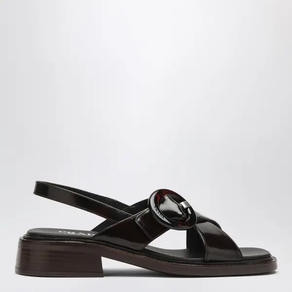Prada Brushed Leather Sandals With Tortoiseshell Buckle - Brown