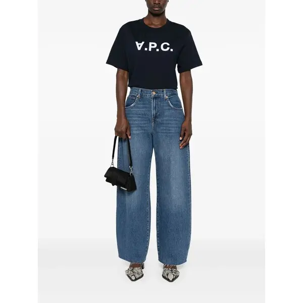 A.p.c. Organic Cotton T-shirt With Flocked Logo - Blue
