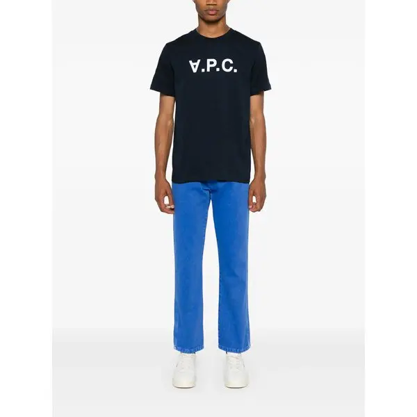 A.p.c. Organic Cotton T-shirt With Flocked Logo - Blue
