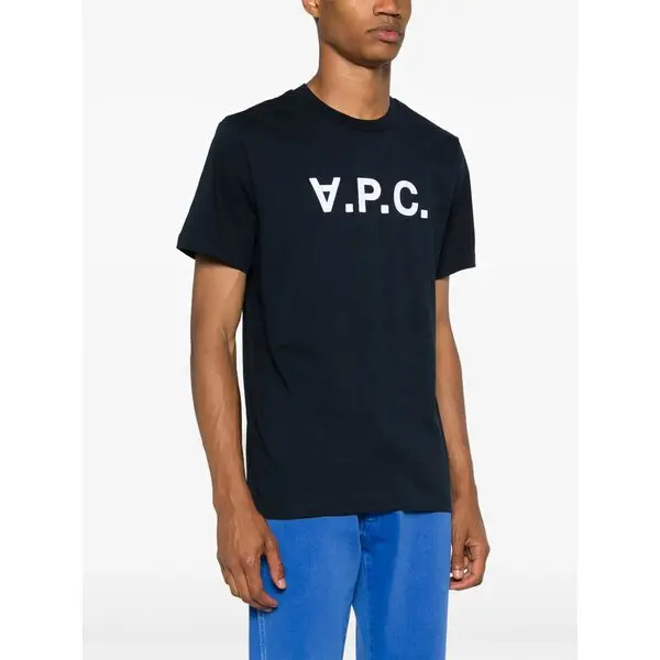 A.p.c. Organic Cotton T-shirt With Flocked Logo - Blue
