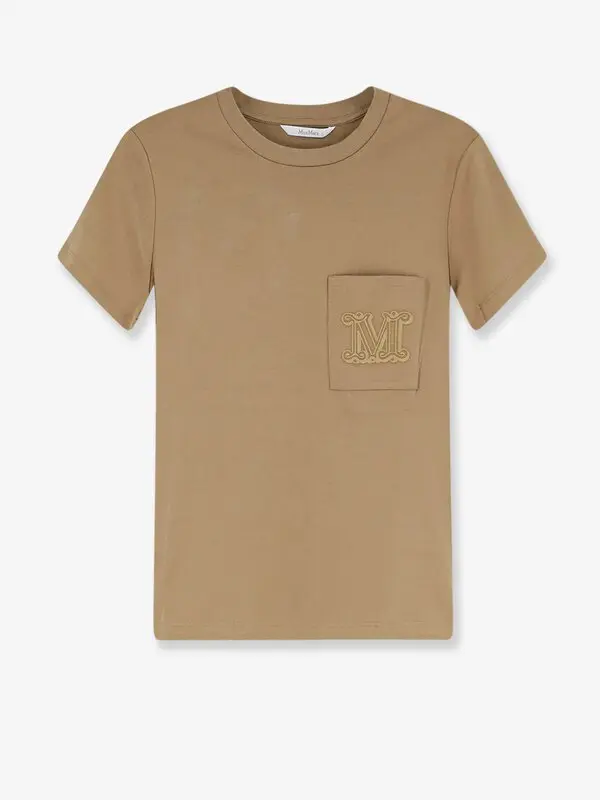 Max Mara Cotton Crewneck T-shirt With Monogram Pocket
