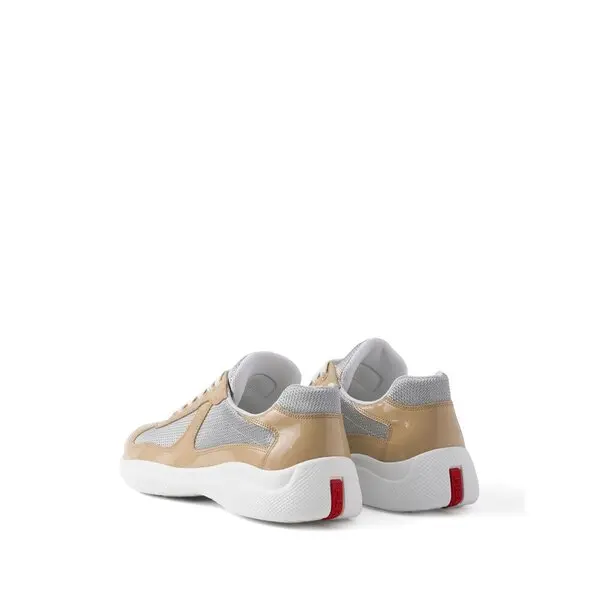 Prada Low-top Paneled Sneakers With Patent Finish - Cream