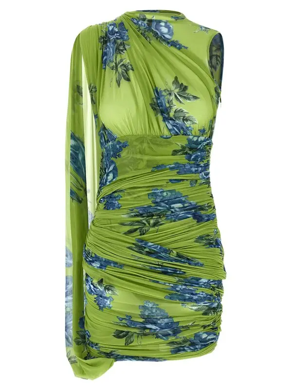 Magda Butrym Pf25 Dress 24' Floral Print Ruched Midi Dress - Green