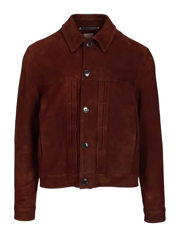 Paul Smith Pleated Nubuck Leather Trucker Jacket - Brown