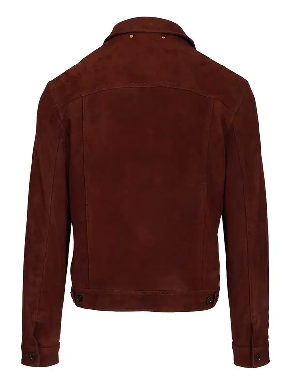 Paul Smith Pleated Nubuck Leather Trucker Jacket - Brown