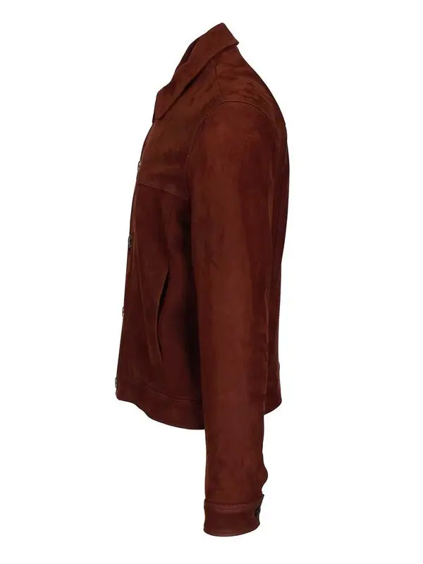Paul Smith Pleated Nubuck Leather Trucker Jacket - Brown