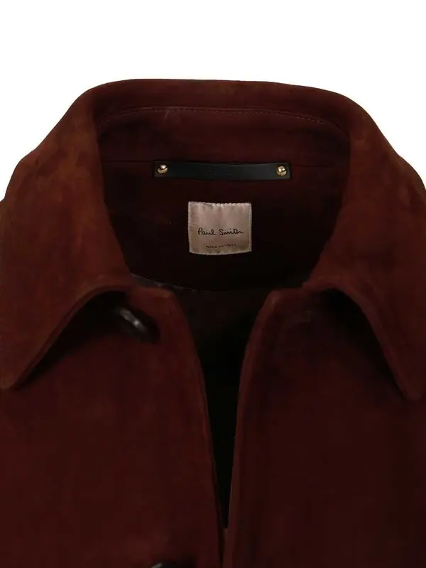 Paul Smith Pleated Nubuck Leather Trucker Jacket - Brown