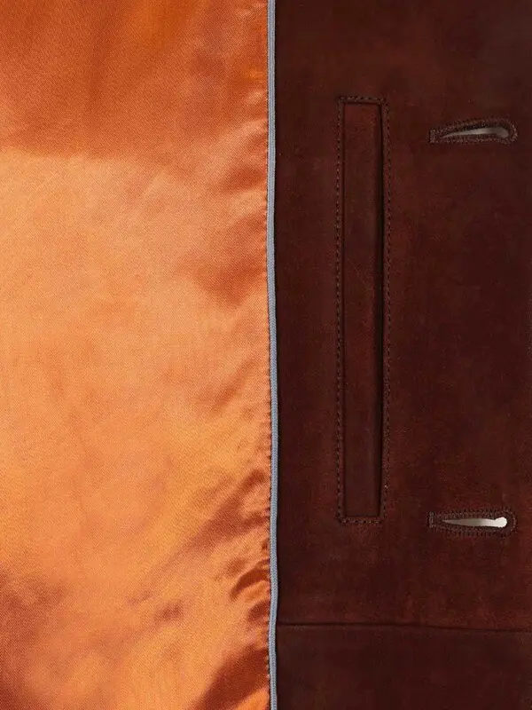 Paul Smith Pleated Nubuck Leather Trucker Jacket - Brown