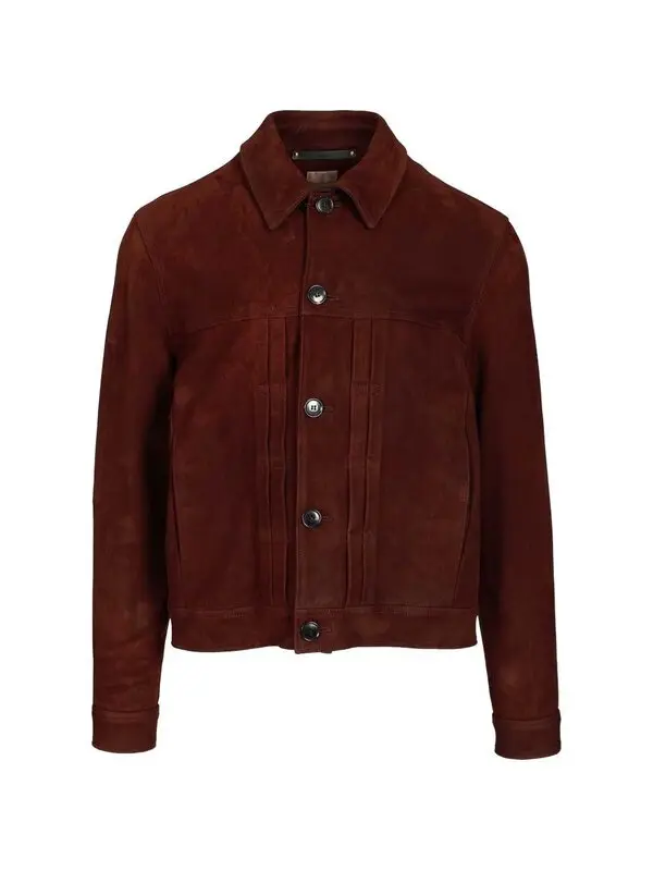 Paul Smith Pleated Nubuck Leather Trucker Jacket - Brown