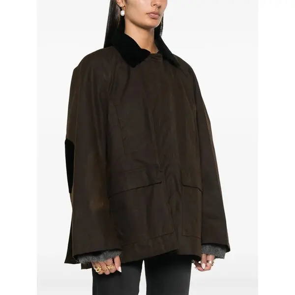 TOTEME Oversized Waxed Cotton Canvas Jacket With Corduroy Collar - Brown