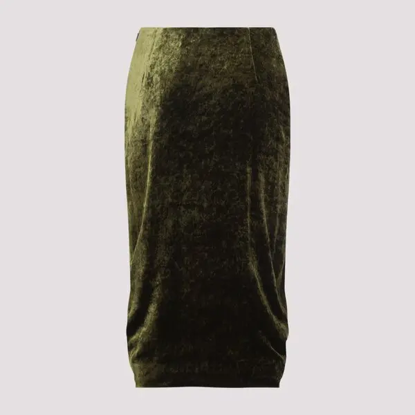 Valentino Garavani Viscose Velvet Pencil Midi Skirt With Draped Front - Green