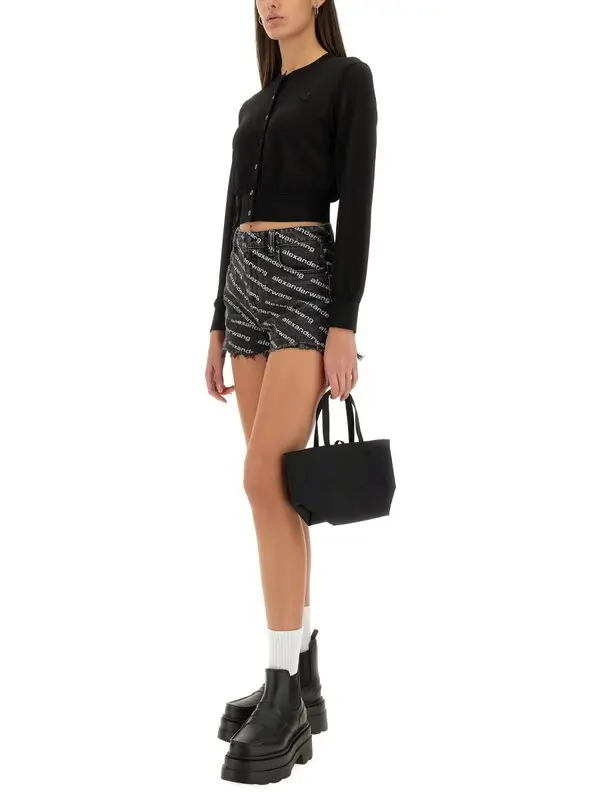 Alexander Wang All Over Logo Denim Shorts - Gray