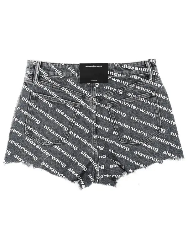 Alexander Wang All Over Logo Denim Shorts - Gray