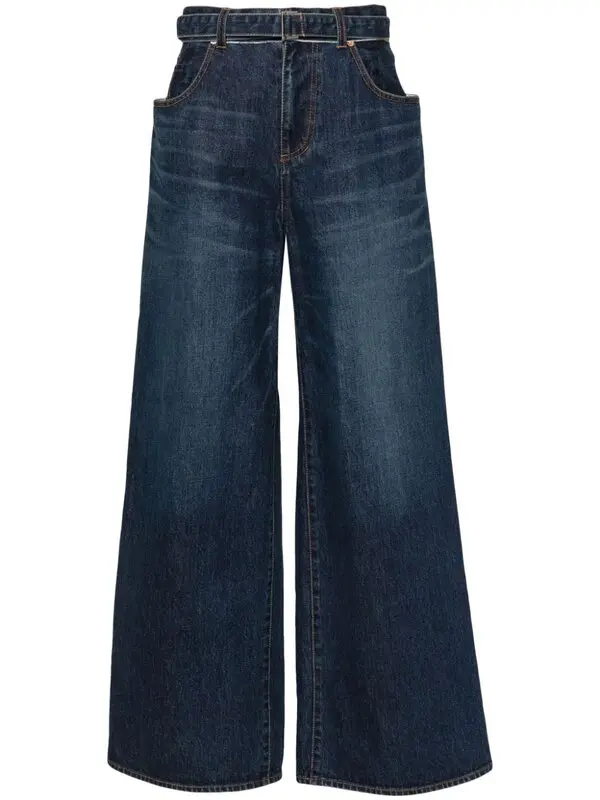 Sacai Wide-leg Denim Jeans With Detachable Belt - Multicolor